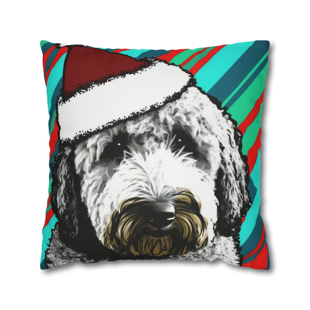 Christmas Cockapoo Popart Print Santa Hat Dog on Striped - Etsy