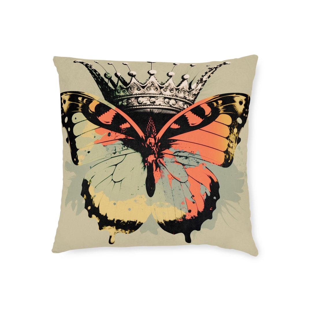 Royal Flutter: Crowned Butterfly Cushion With Pastel - Etsy Canada
