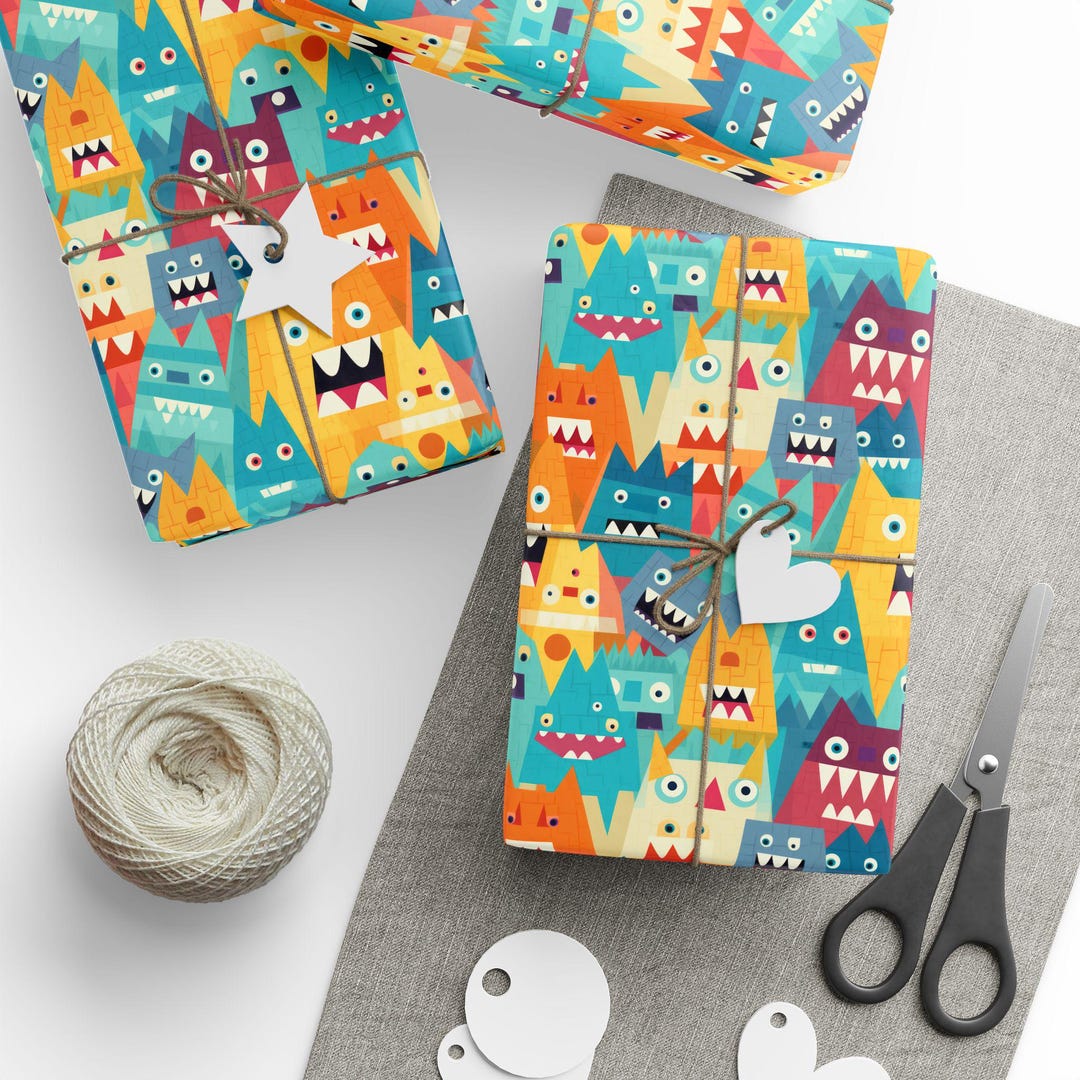 Colorful Monster Gift Wrap Funny Cartoon Wrapping Paper With Goofy ...