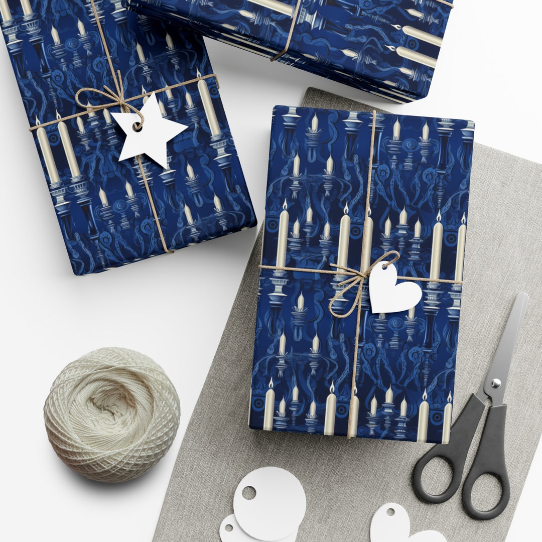 Blue Gift Wrapping Candle Lights Patterned Paper Unique Party Gift Box ...
