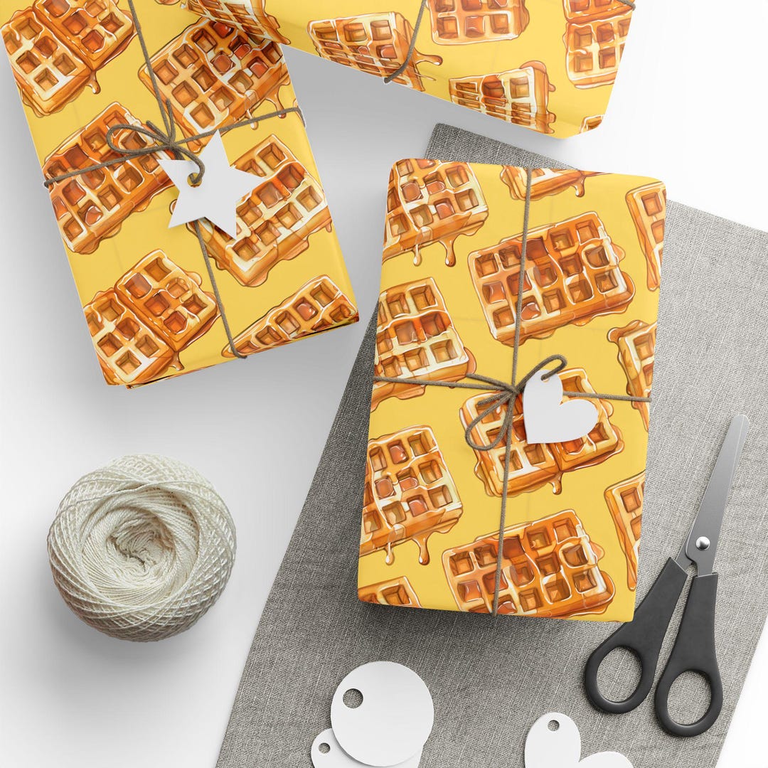 Waffle Gift Wrapping Paper Food Pattern Yellow Gift Wrap Thanksgiving ...