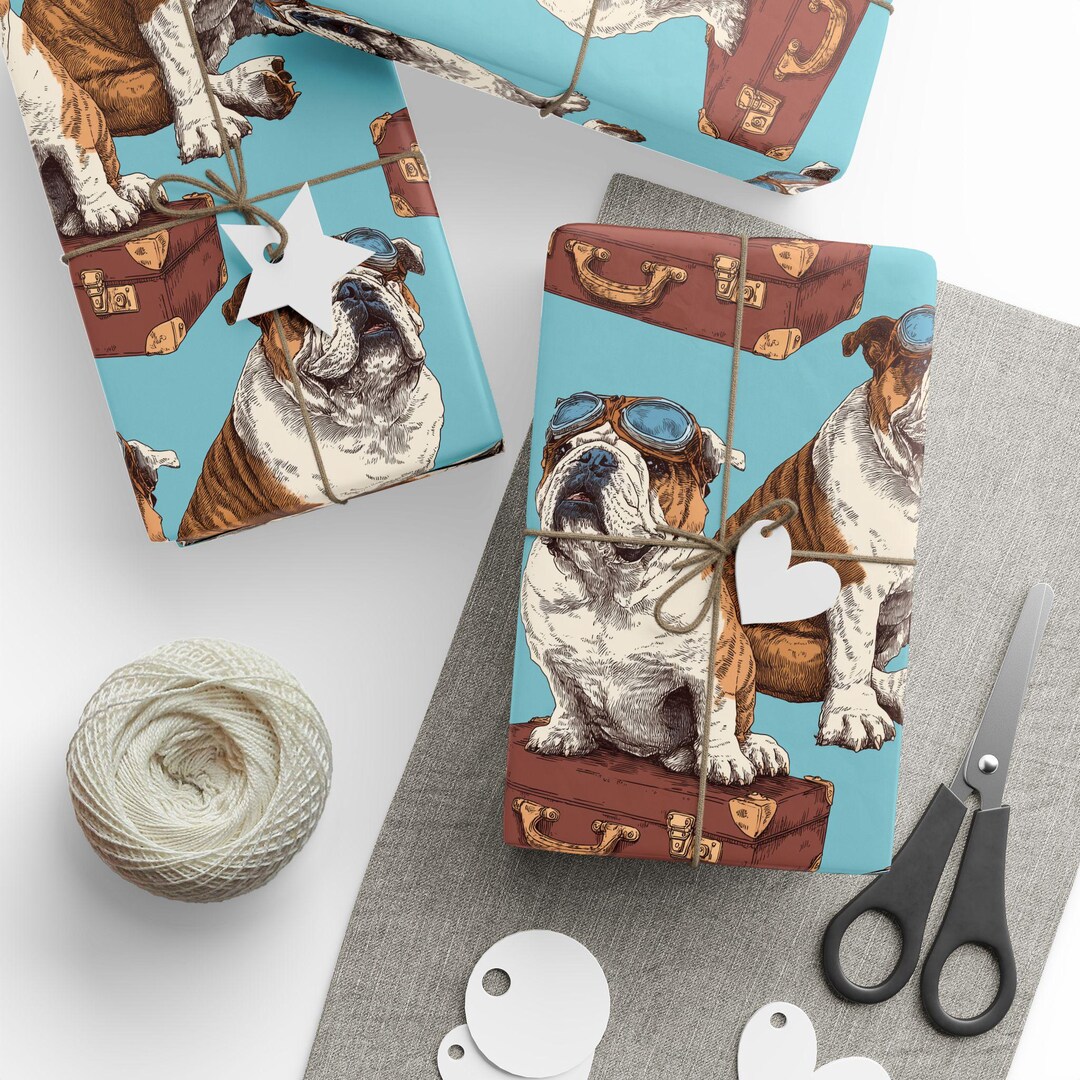 Bulldog Travel Wrapping Paper Roll With Suitcases and Goggles ...