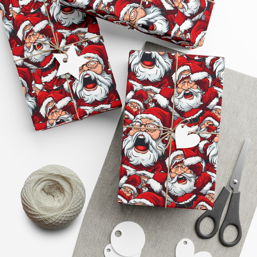 Chirstmas Gift Wrap Funny Santa Design Wrapping Paper Holiday Unique ...