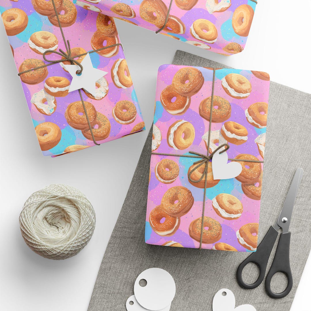 Pink Wrapping Paper Roll Sweet Bagels Gift Wrap in Pastel Color Paper ...