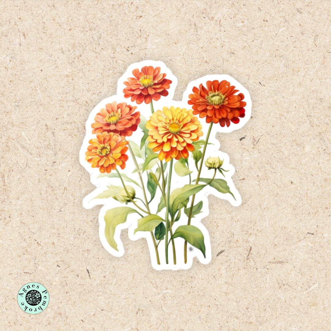 Zinnia Flowers Vinyl Decal Sticker Floral Laptop Decor Waterproof ...