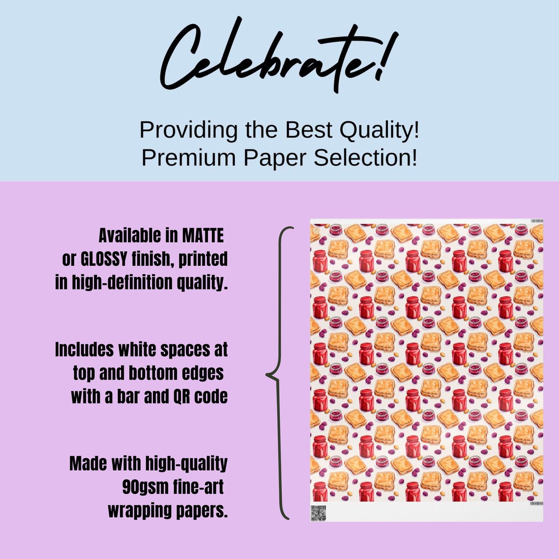 Unique Gift Wrapping Paper Roll, Croissant Pattern Wrap Sheet Food ...
