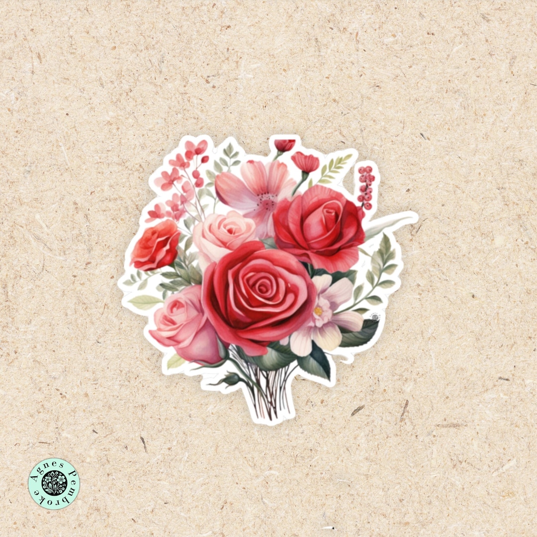 Red Rose Vinyl Decal Sticker Journal Aesthetic Decor Wildflower Sticker ...