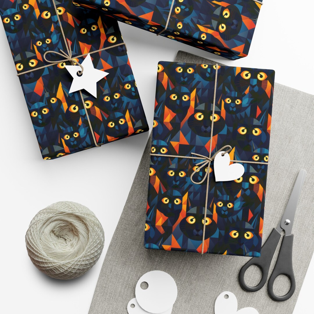 Halloween Gift Wrapping Paper Unique Cubist Black Cat Design Paper ...