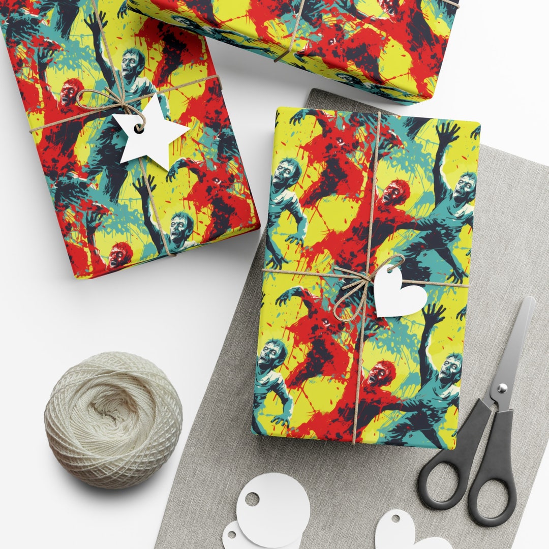 Happy Halloween Wrapping Paper With Retro Zombie Art by Agnes Pembroke ...