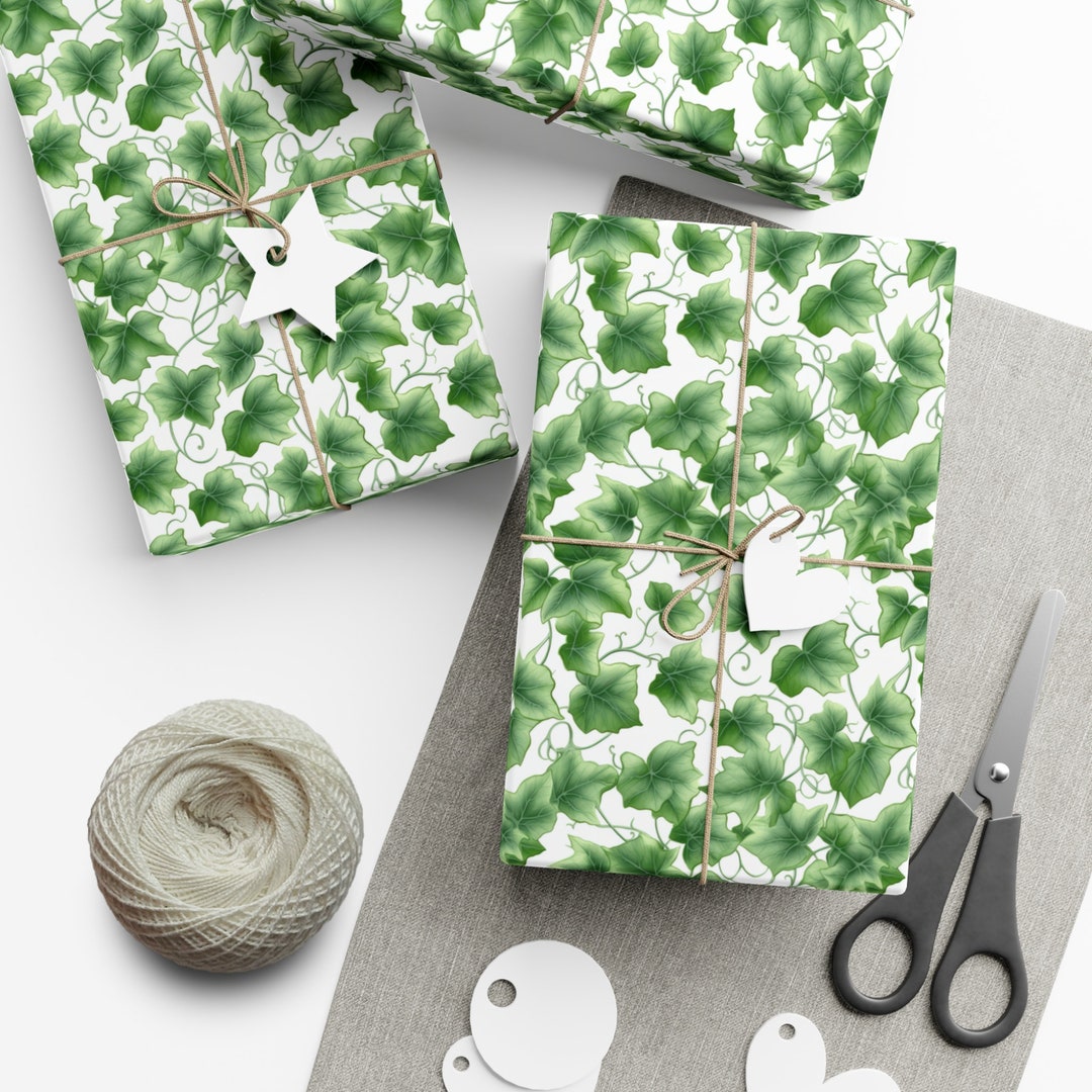 Tangled Ivy Design Gift Box Wrapping Green Leaves Illustrated Pattern ...