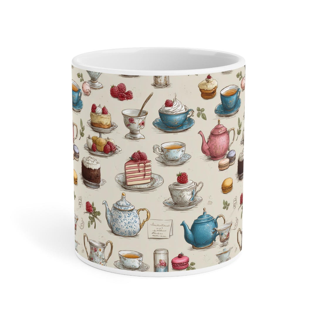 Extra Large Tea Party Mug 20oz Vintage Teacup Cake Pattern Jumbo Coffee ...