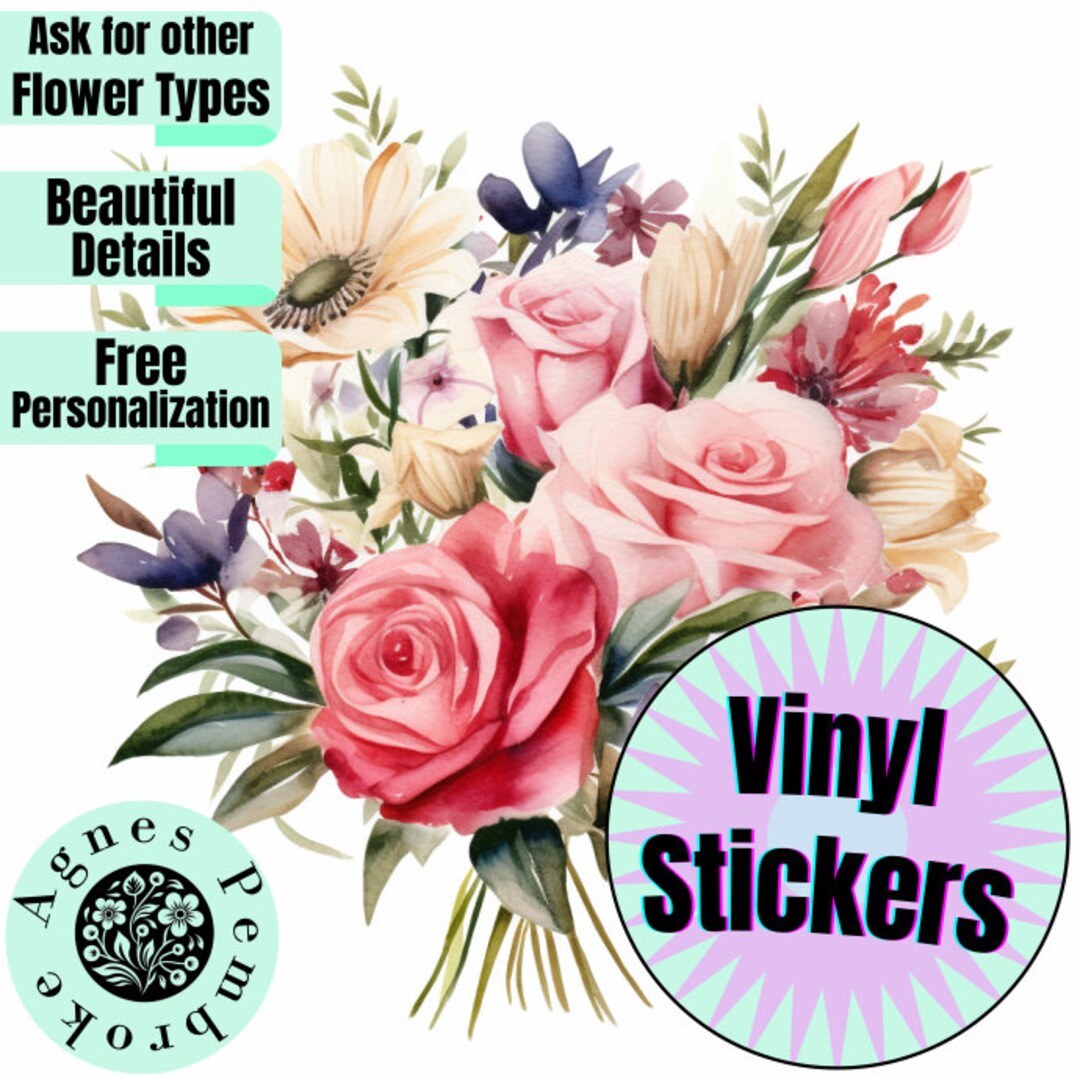 Wildflower Bouquet Sticker Waterproof Bottle Decor Flower Sticker ...