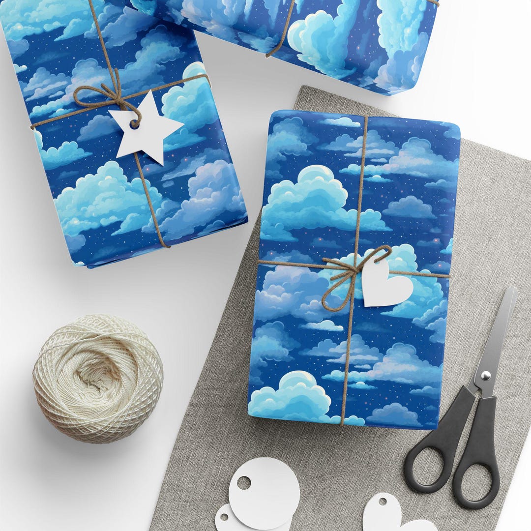 Dreamy Sky Gift Wrap Wrapping Paper Roll Soft Pastel Clouds Decorative ...