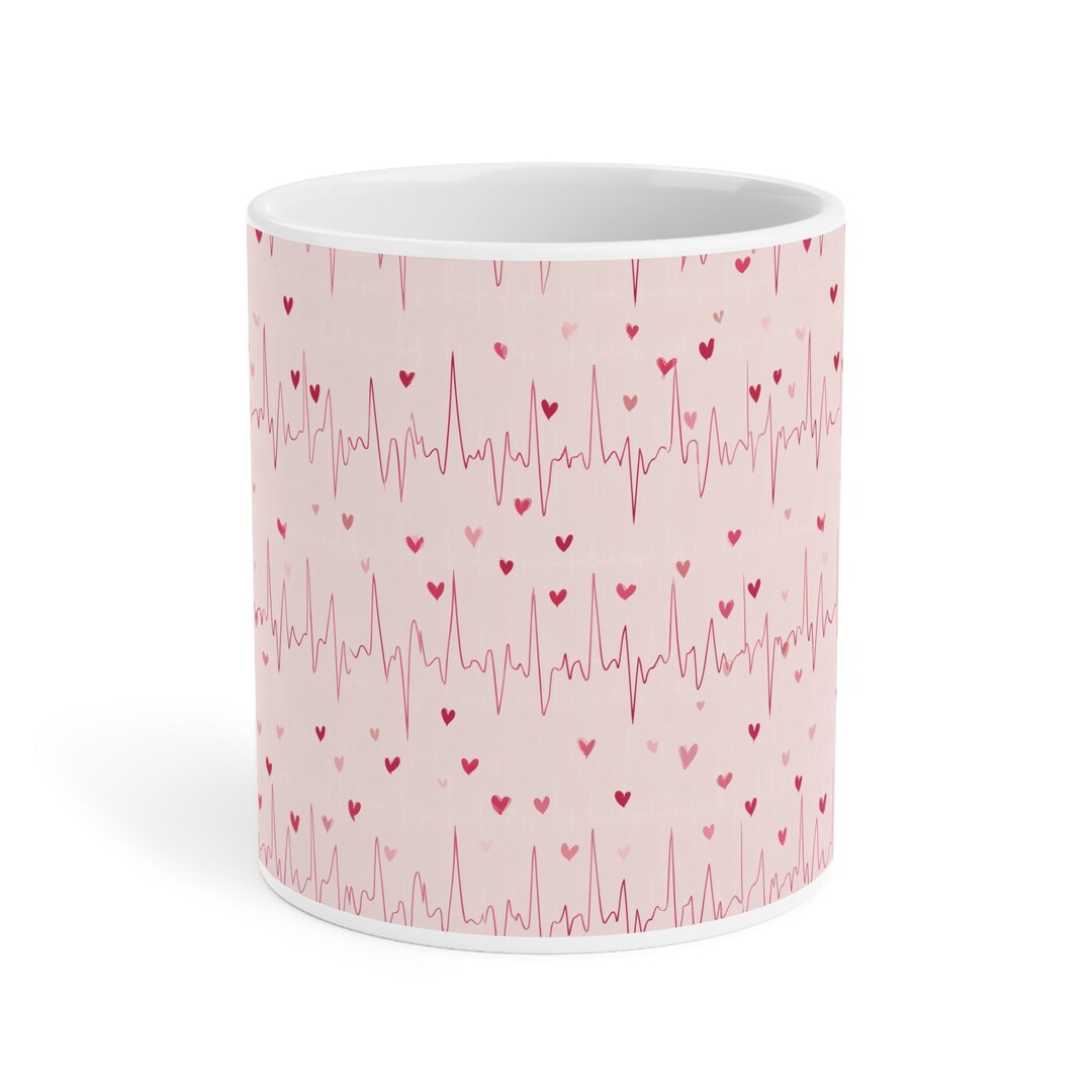 Extra Large Nurse Heartbeat Mug 20oz Pink EKG Pattern Jumbo Coffee Cup ...