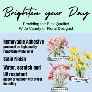 Flower Decor Sticker Vinyl Wildflower Decal Personalized Gift Vintage ...