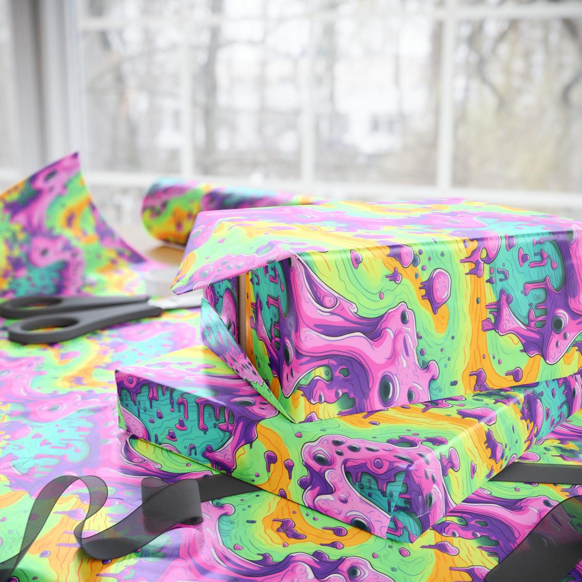 Alien Slime Gift Wrap Trippy Sci Fi Wrapping Paper Pink Ooze Colorful ...