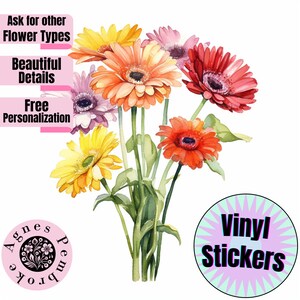 Gerbera Daisy Flower Colorful Vinyl Decal Sticker Personalized Gift ...