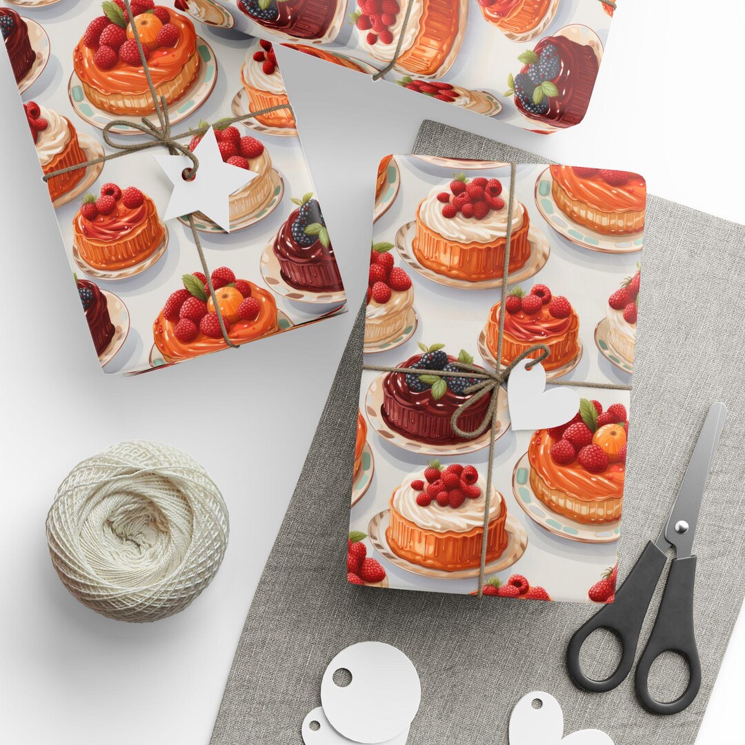 Fruit Cake Gift Wrap Pastry Wrapping Paper Raspberry and Blackberry ...