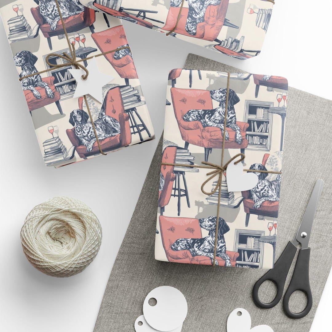 Cozy Reading Dog Gift Wrap Mid-century Armchair German Shorthaired ...