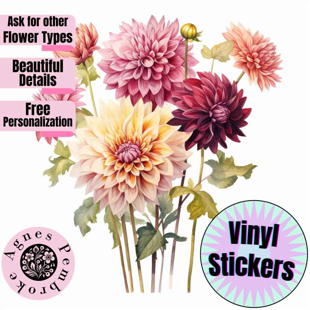 Waterproof Flower Bouquet Stickers Unique Prints Dahlia Flowers Decal ...