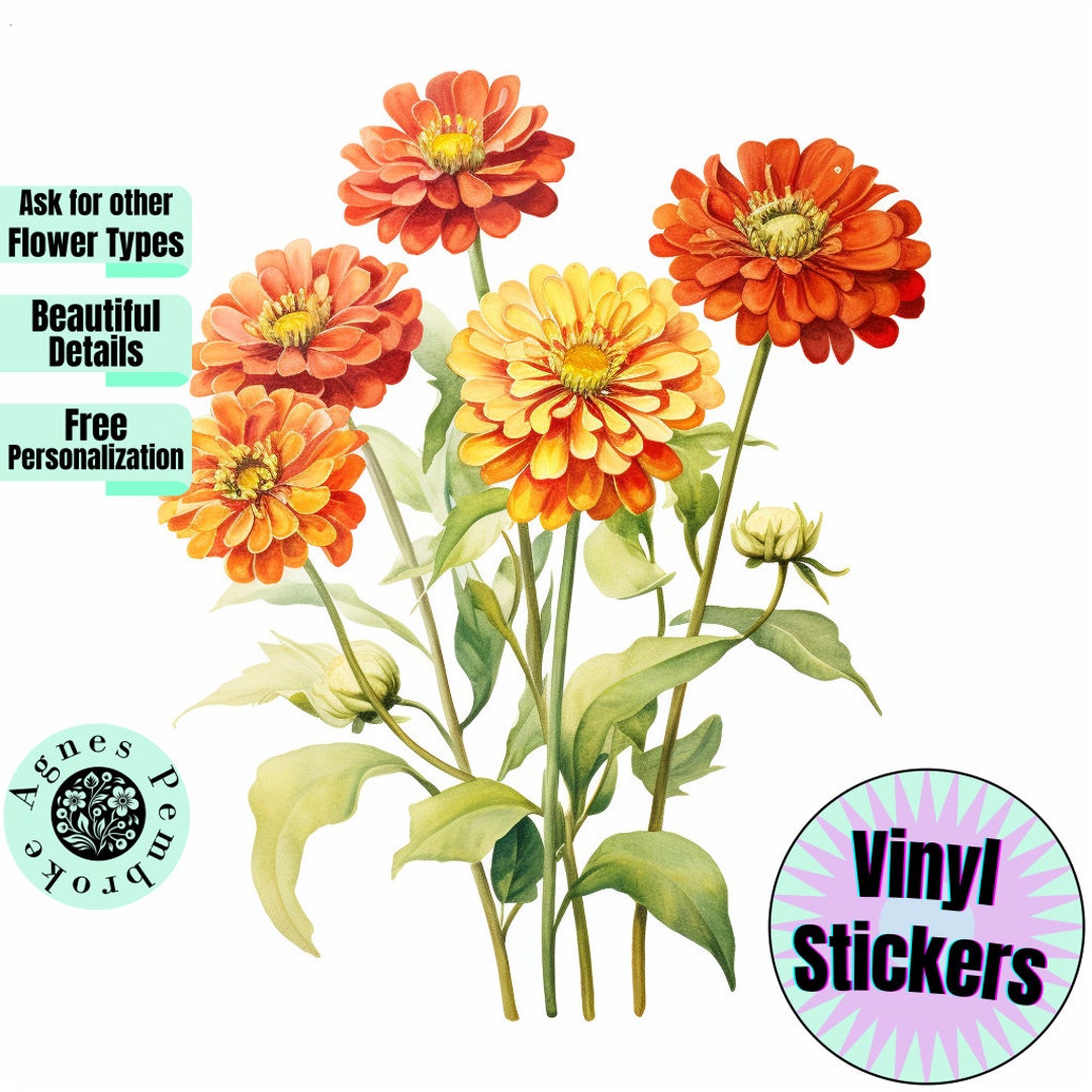 Beautiful Zinnia Flowers Sticker Decorative Laptop Decals Waterproof ...