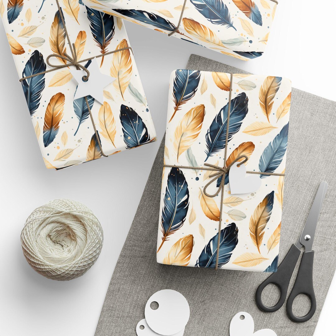 Decorative Feather Gift Wrap Watercolor Wrapping Paper Hand Painted ...