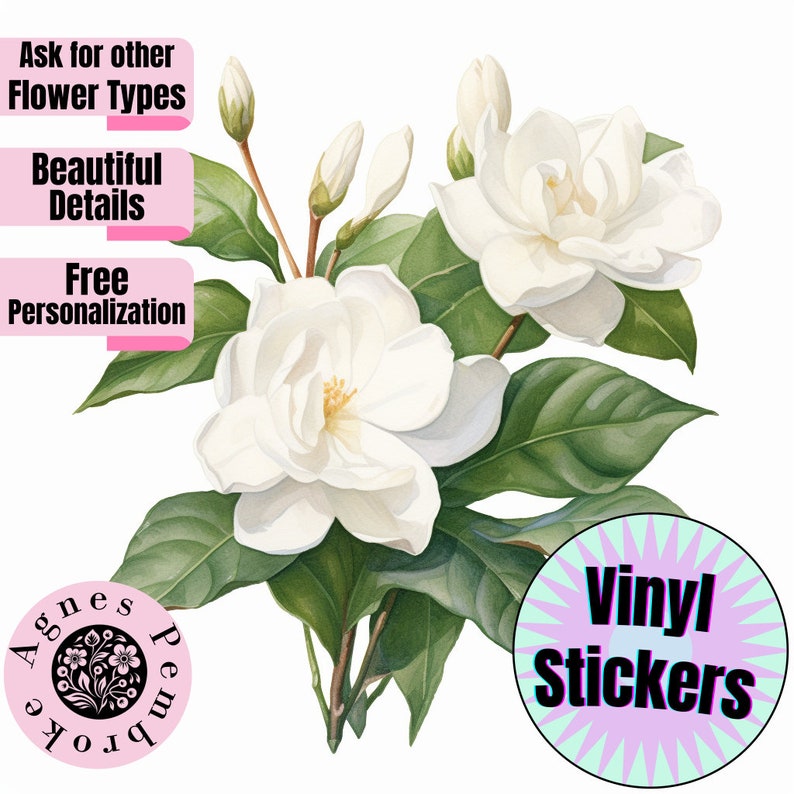 Gardenia Flowers Vinyl Decal Stickers Laptop Wildflower Decor Aesthetic ...