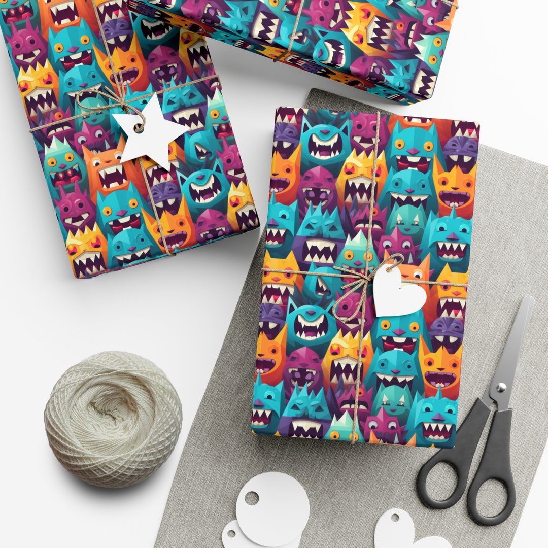 Polygon Monsters Gift Wrap Sheet Kids Party Favors Gift Cover Birthday ...