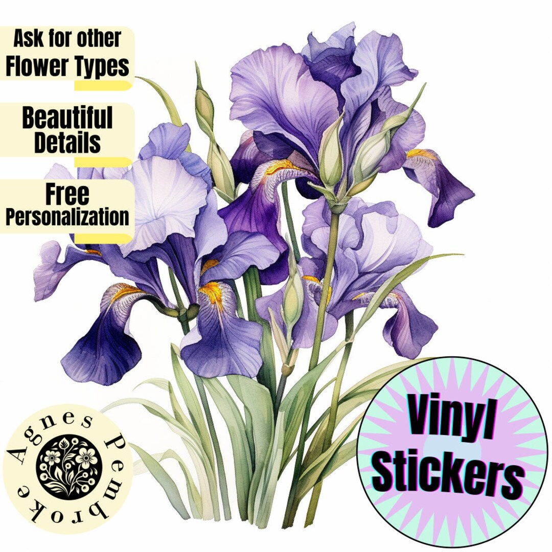 Iris Flower Vinyl Sticker Custom Botanical Decals Flower Bouquet ...