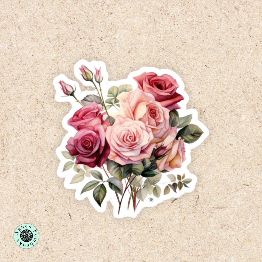 Red Rose Sticker Colorful Floral Decor Glossy Vinyl Sticker Kiss Cut ...