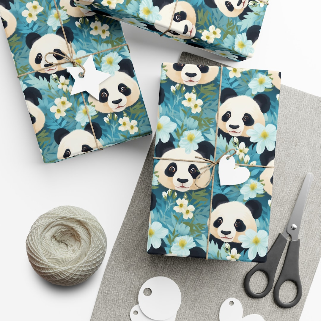Cute Panda Wrapping Paper Blue Gift Box Wrap Sheet Party Birthday Gift ...