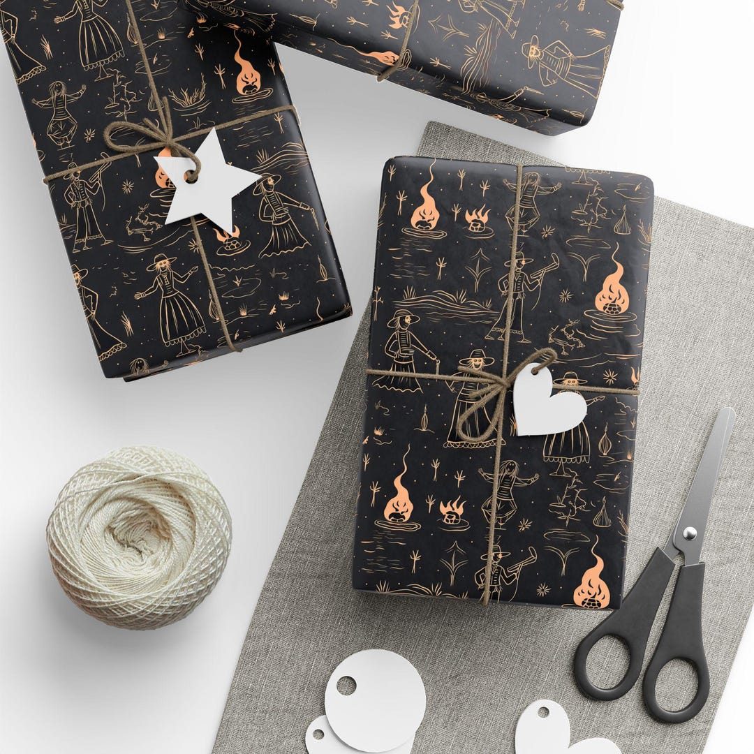 Witchy Campfire Toile Gift Wrap Dark Gothic Wrapping Paper With Vintage ...