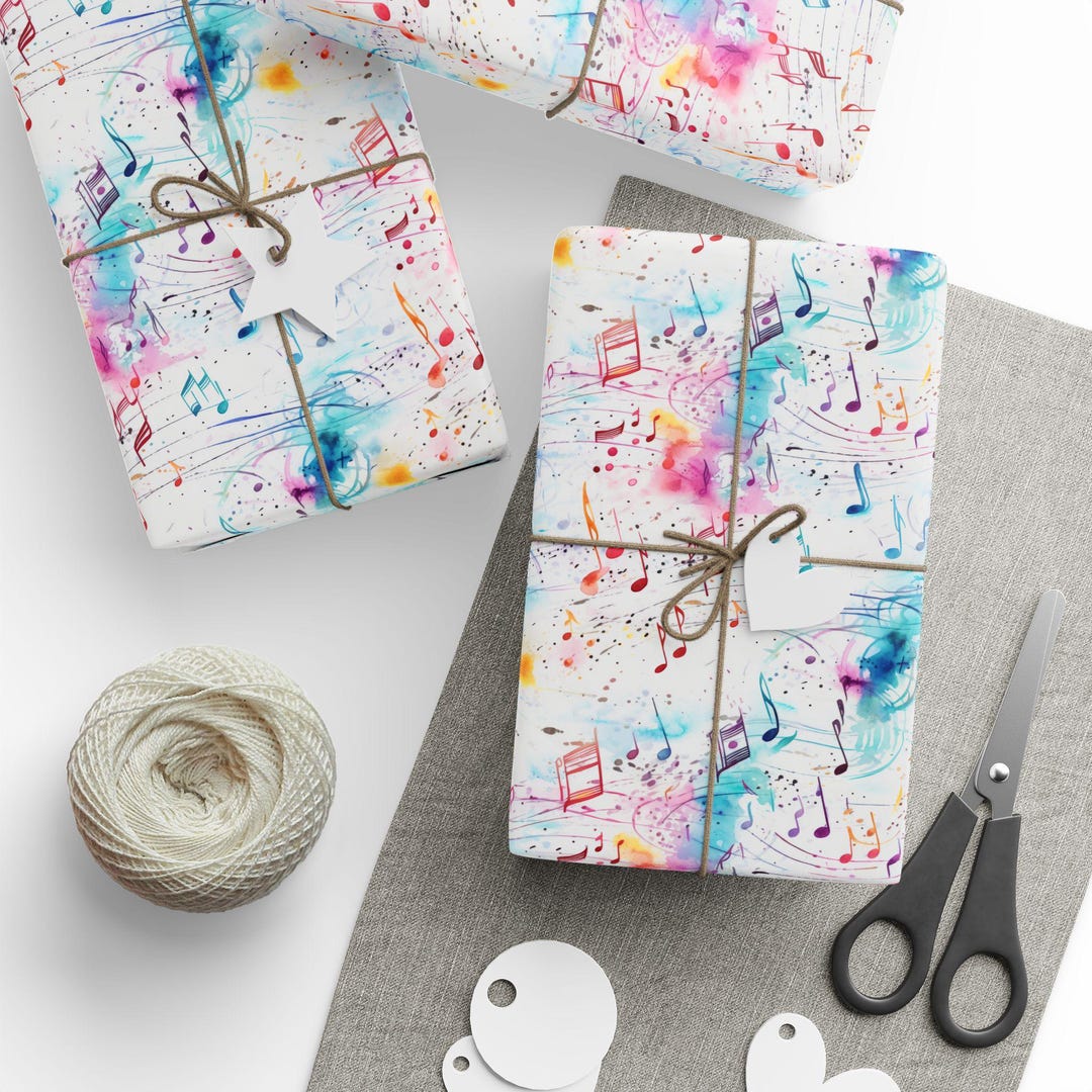 Musical Notes Gift Wrap Colorful Wrapping Paper Watercolor Music Sheet ...