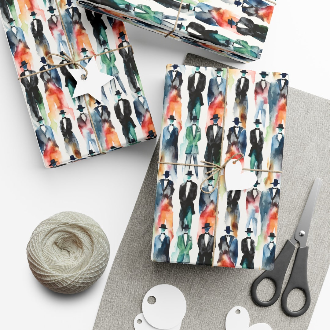 Watercolor Luxury Tuxedo Gift Wrapping Patterned Paper Unique Gift ...
