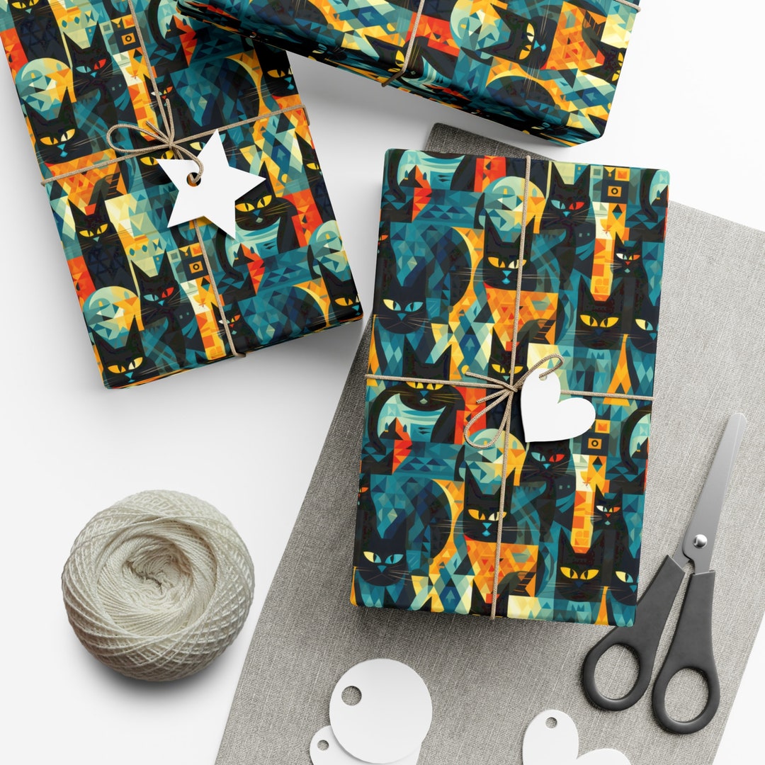 Polygon Black Cats Wrapping Paper Rolls Spooky Gift Wrap Vintage ...