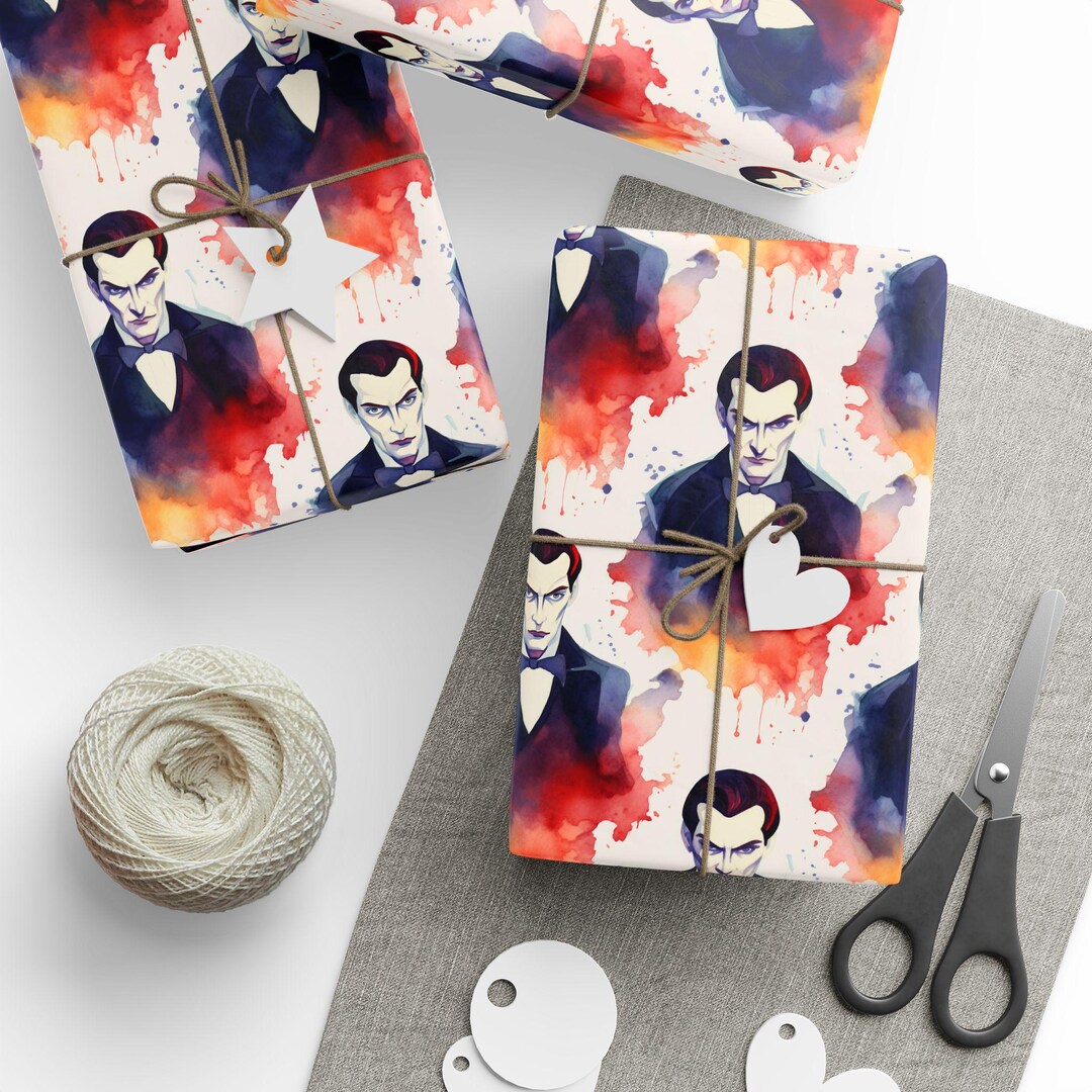 Dracula Gift Wrap Watercolor Wrapping Paper Gothic Vampire Portrait ...