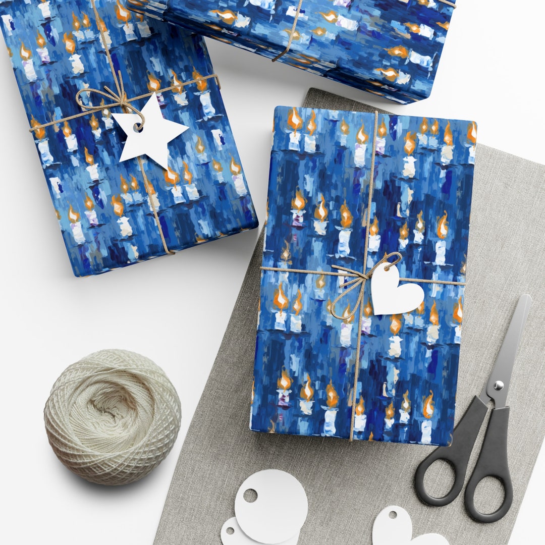 Happy Hanukkah Gift Wrapping Paper Hanukkah Candles Design Packaging ...