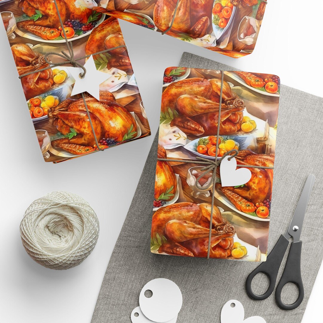 Thanksgiving Feasts Wrapping Paper Festive Roasted Turkey With Fruits ...