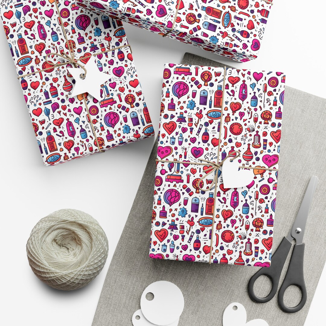 Gift Wrap Design 01029 Science Hearts valentine Theme - Etsy