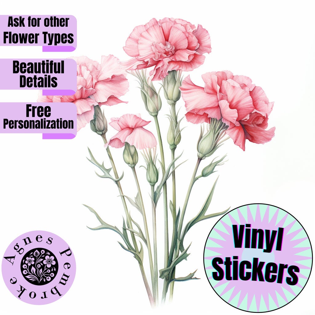 Carnation Flower Vinyl Decal Sticker Aesthetic Laptop Decor or Journal ...