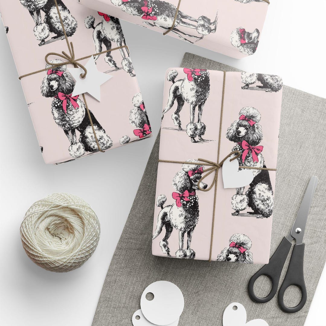 Gift Wrap Paper, Poodle Illustration Design, 1950s Style Poodles Dog ...
