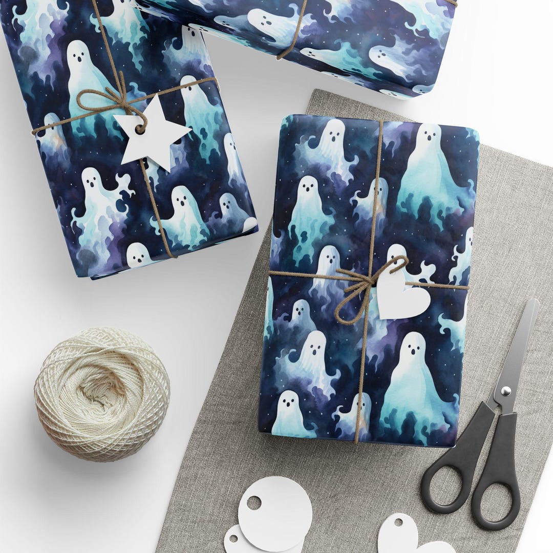 Ghost Gift Wrapping Paper Roll Watercolor Design Halloween Art Paper ...
