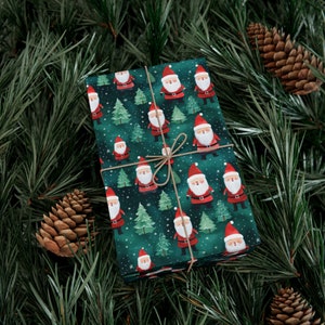 Green Gift Wrap for Christmas Gift Box Packaging Paper Santa Claus Art ...