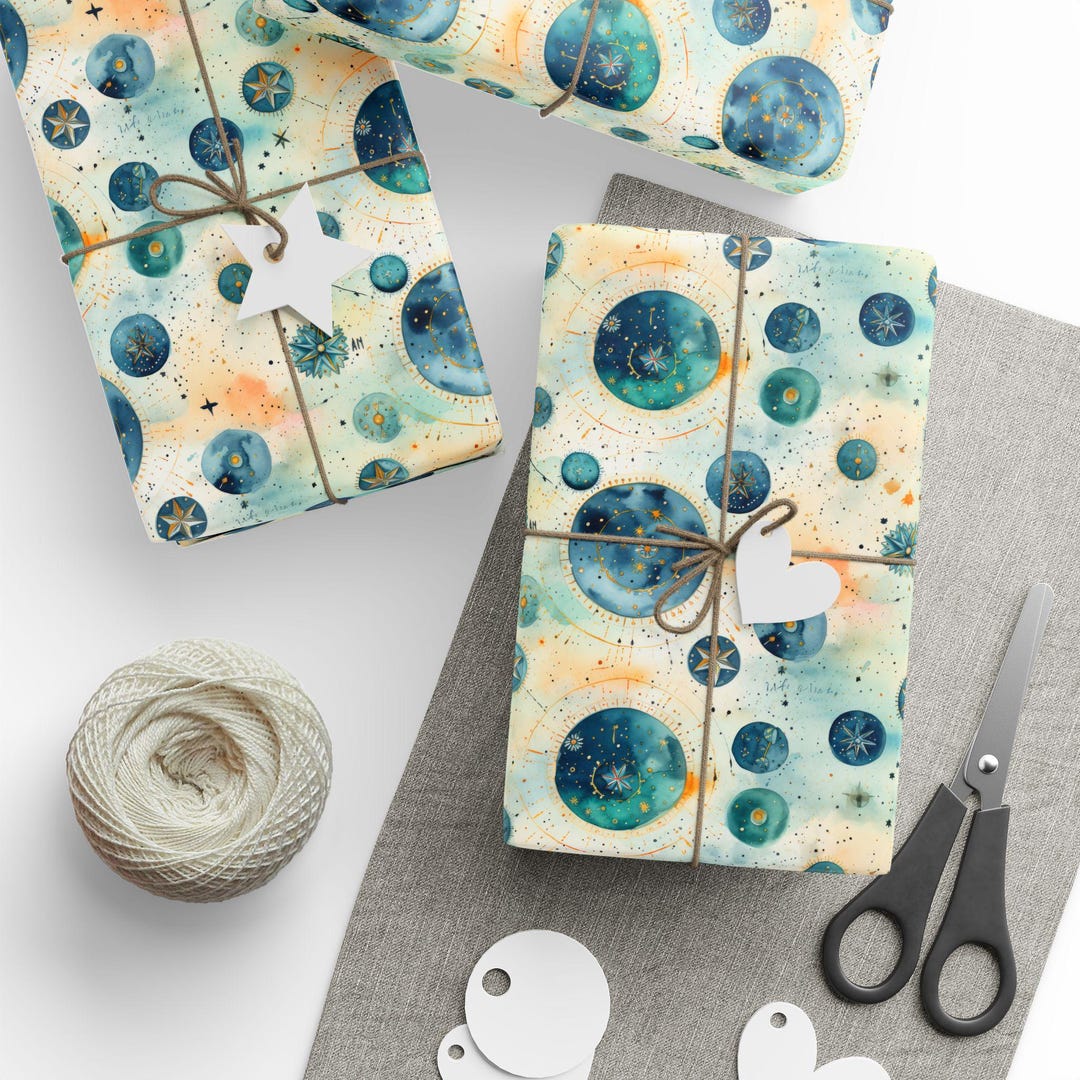 Celestial Star Map Gift Wrap Watercolor Wrapping Paper Constellations ...