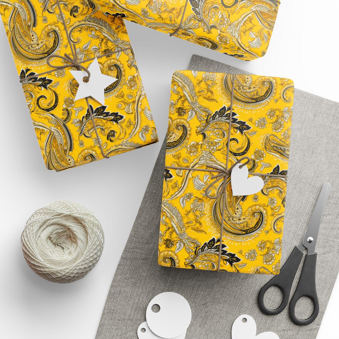 Paisley Gift Wrap Yellow Wrapping Paper Roll Classic Swirls Unique Gift ...