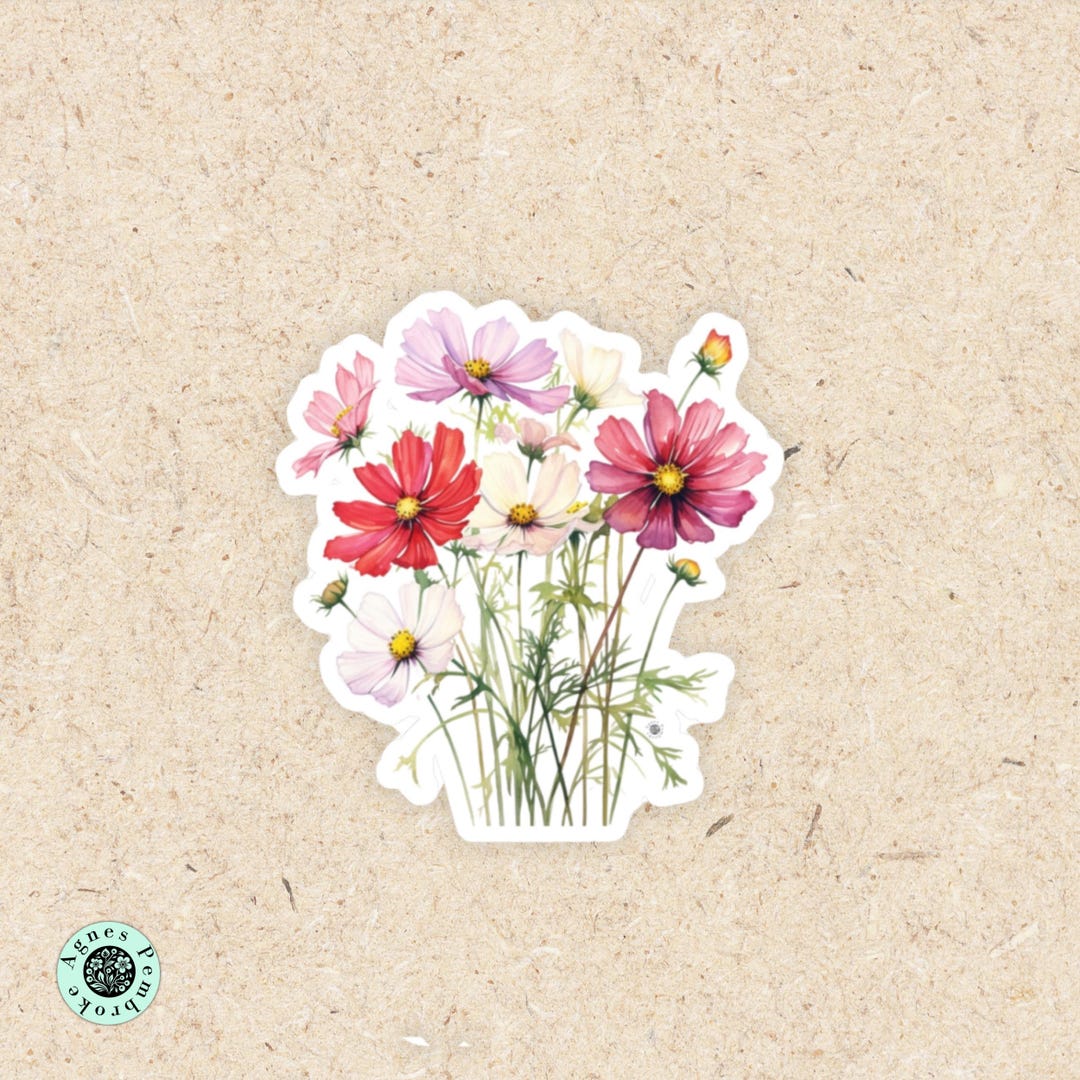 Cosmos Flower Vinyl Decal Sticker Wildflower Laptop Decor Botanical ...
