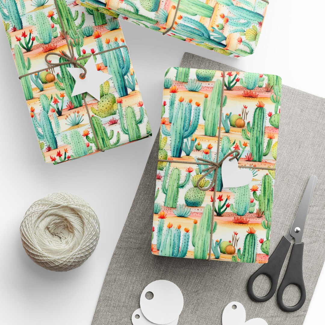 Cactus Gift Wrap Watercolor Wrapping Paper Hand Painted Succulents ...