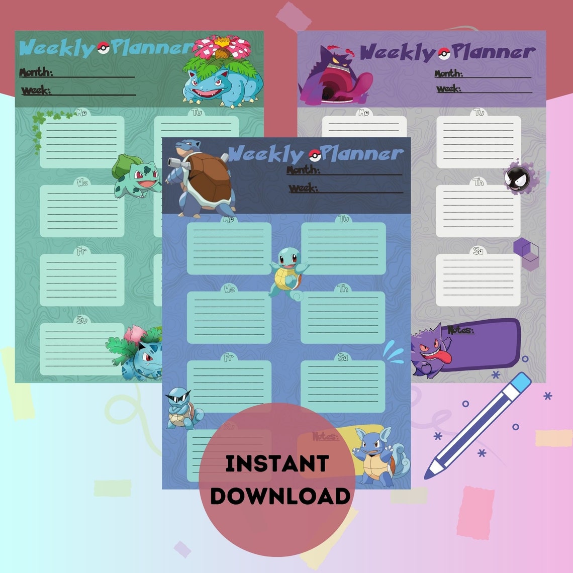 Pokemon Digital Planner weekly Pokemon Planner weekly Planner Digital ...