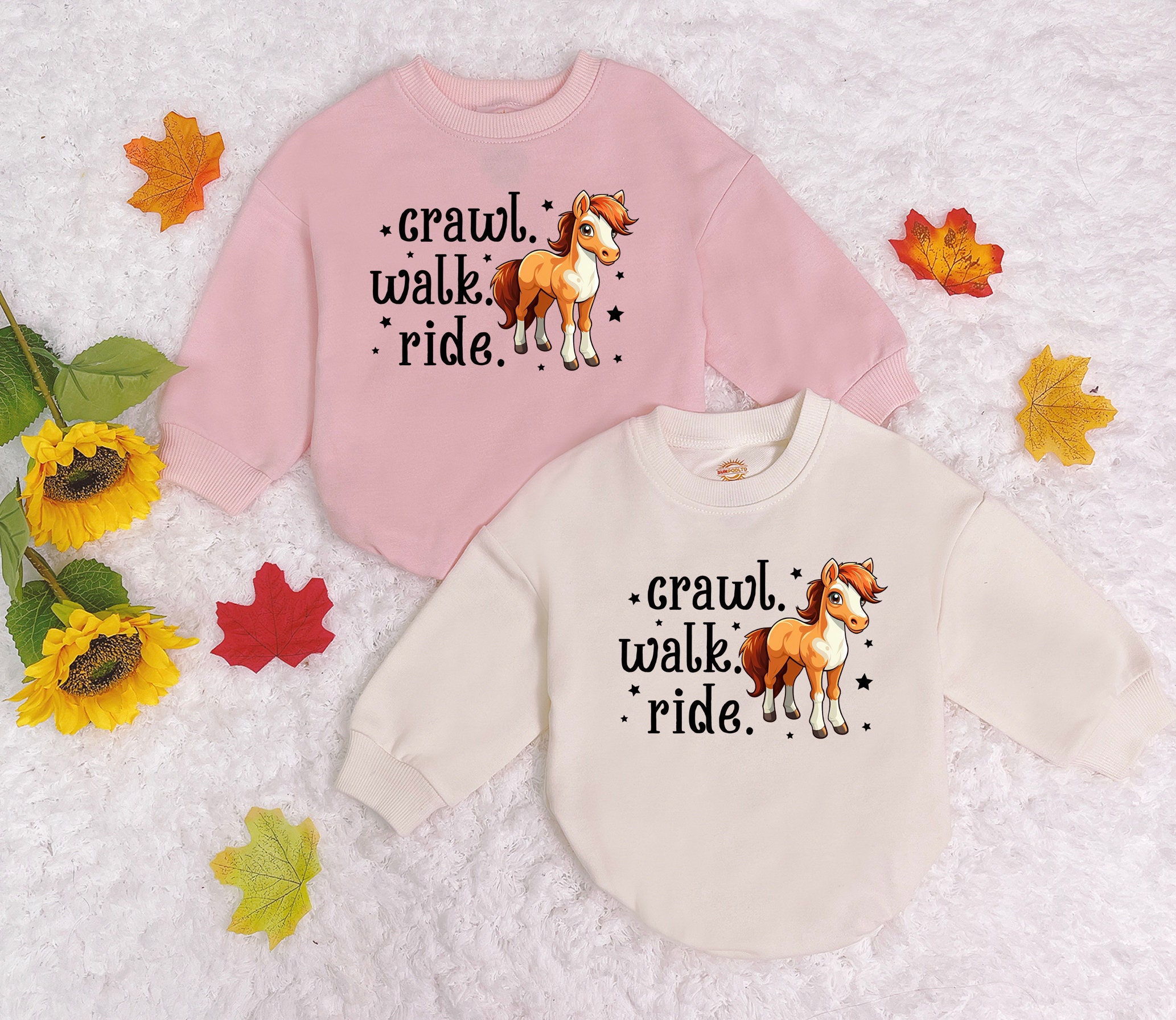 Crawl, Walk, Ride Horseback Baby Romper Sweatshirt, Horse Baby Romper ...