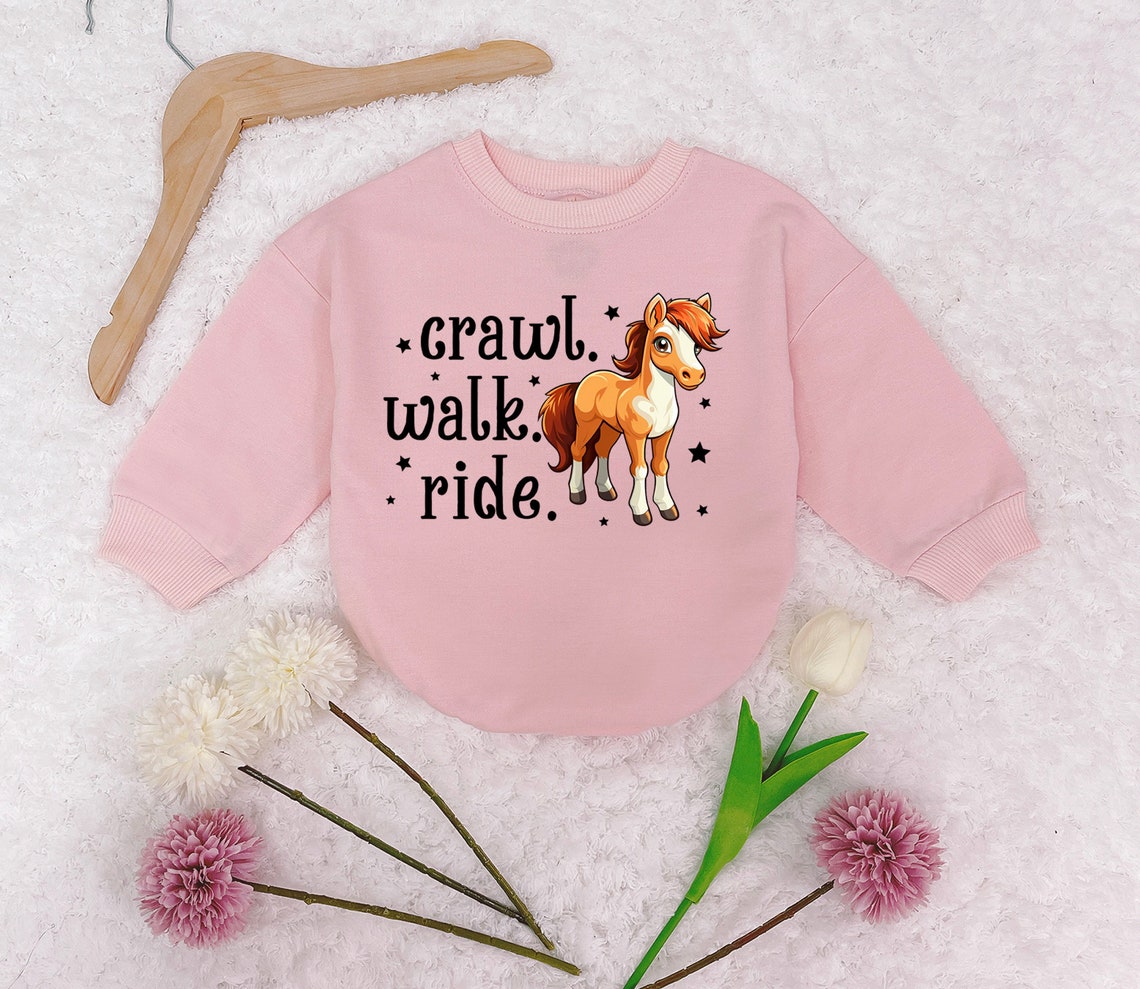 Crawl, Walk, Ride Horseback Baby Romper Sweatshirt, Horse Baby Romper ...